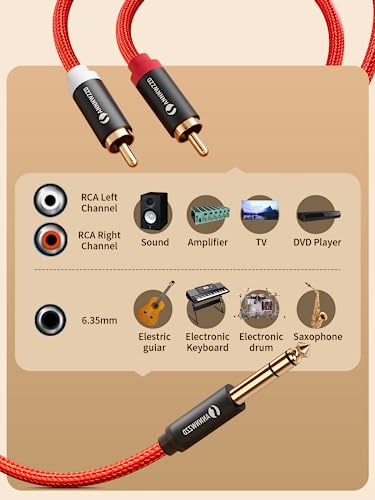 ANNNWZZD RCA to 1/4, TRS to RCA Cable Y Splitter Stereo Cable for Sound, Amplifier, Electric Guitar, Electronic Keyboard 6FT/2m