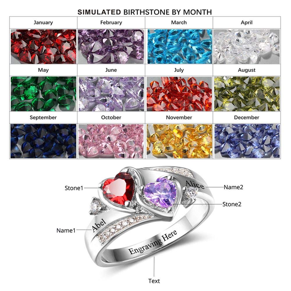 GLAMCARAT Personalized mothers ring with 2 birthstones family jewelry gift for her promise ring customized name engraved ring (7)