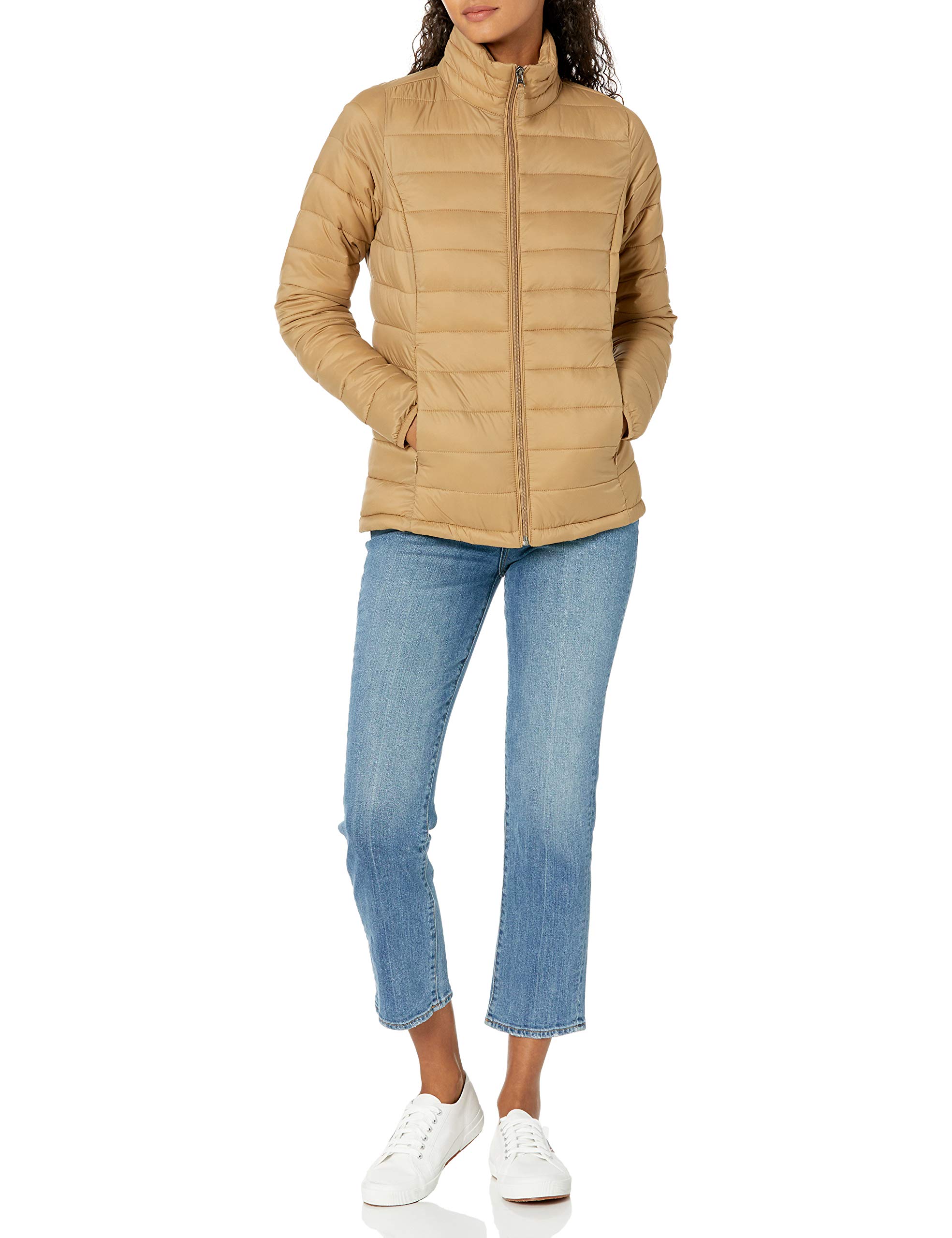 Amazon Essentials Women's Lightweight Long-Sleeve Water-Resistant Packable Puffer Jacket (Available in Plus Size), Camel, Large