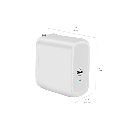 Amazon Basics 65W One-Port GaN USB-C Wall Charger with Power Delivery PD for Laptops,Tablets & Phones (iPhone 15/14/13/12/11/X, iPad, MacPro, Samsung, and more), non-PPS, White