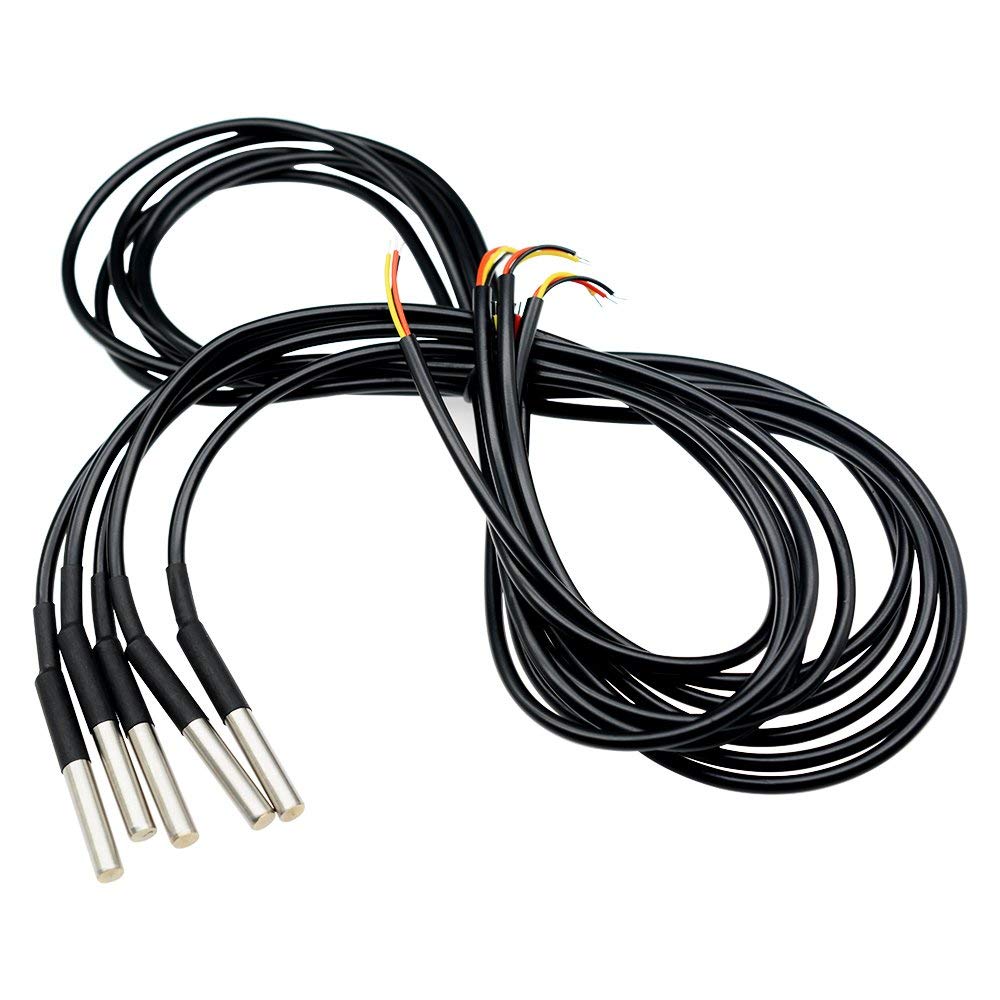 Aideepen 5PCS DS18B20 Waterproof Temperature Sensor Digital Thermal Temp Stainless Steel Tube Probe 3 Meter Cable