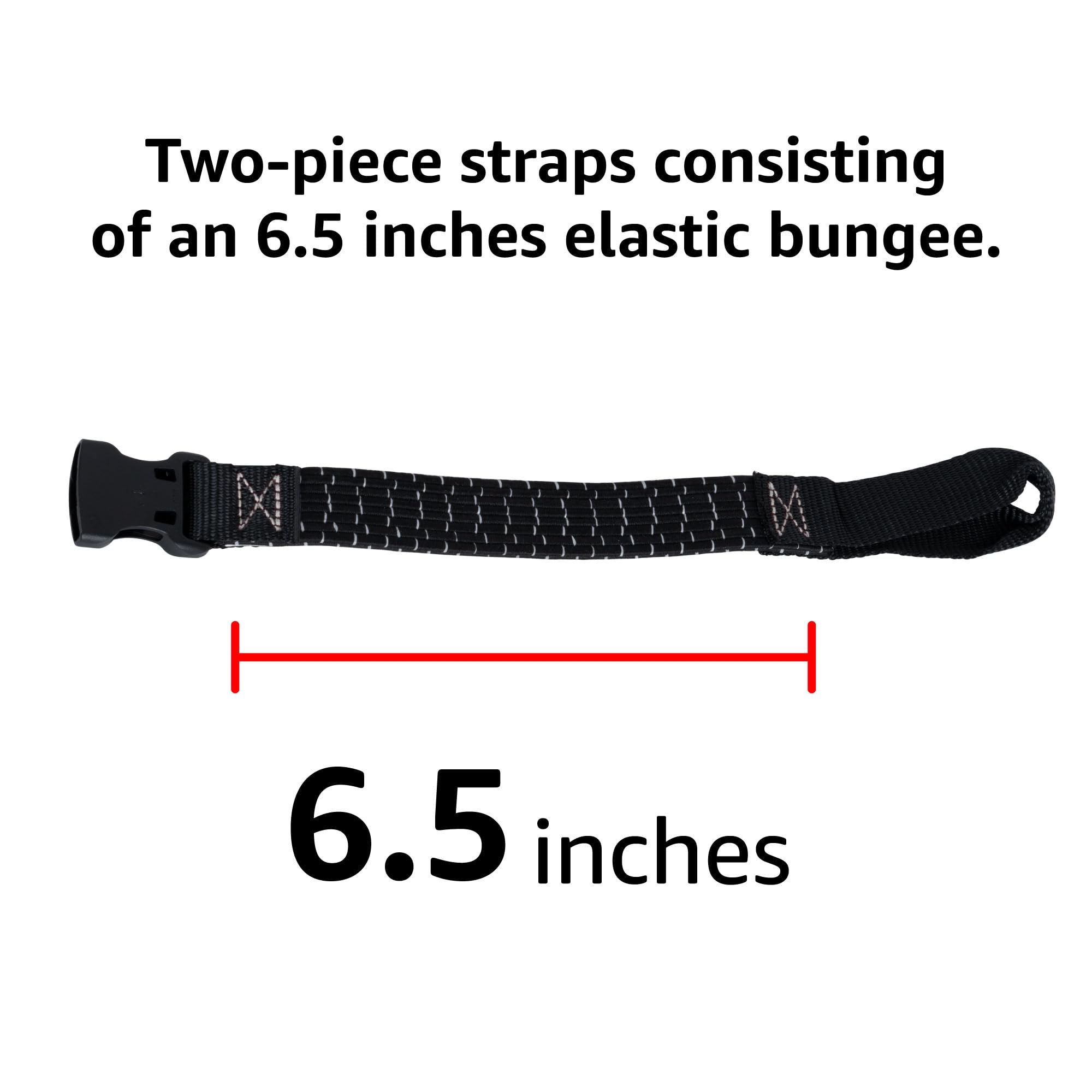 Amazon Basics Adjustable Stretch Straps, Black/Reflective w/Gray Line, 18" - 60", 2-Pack