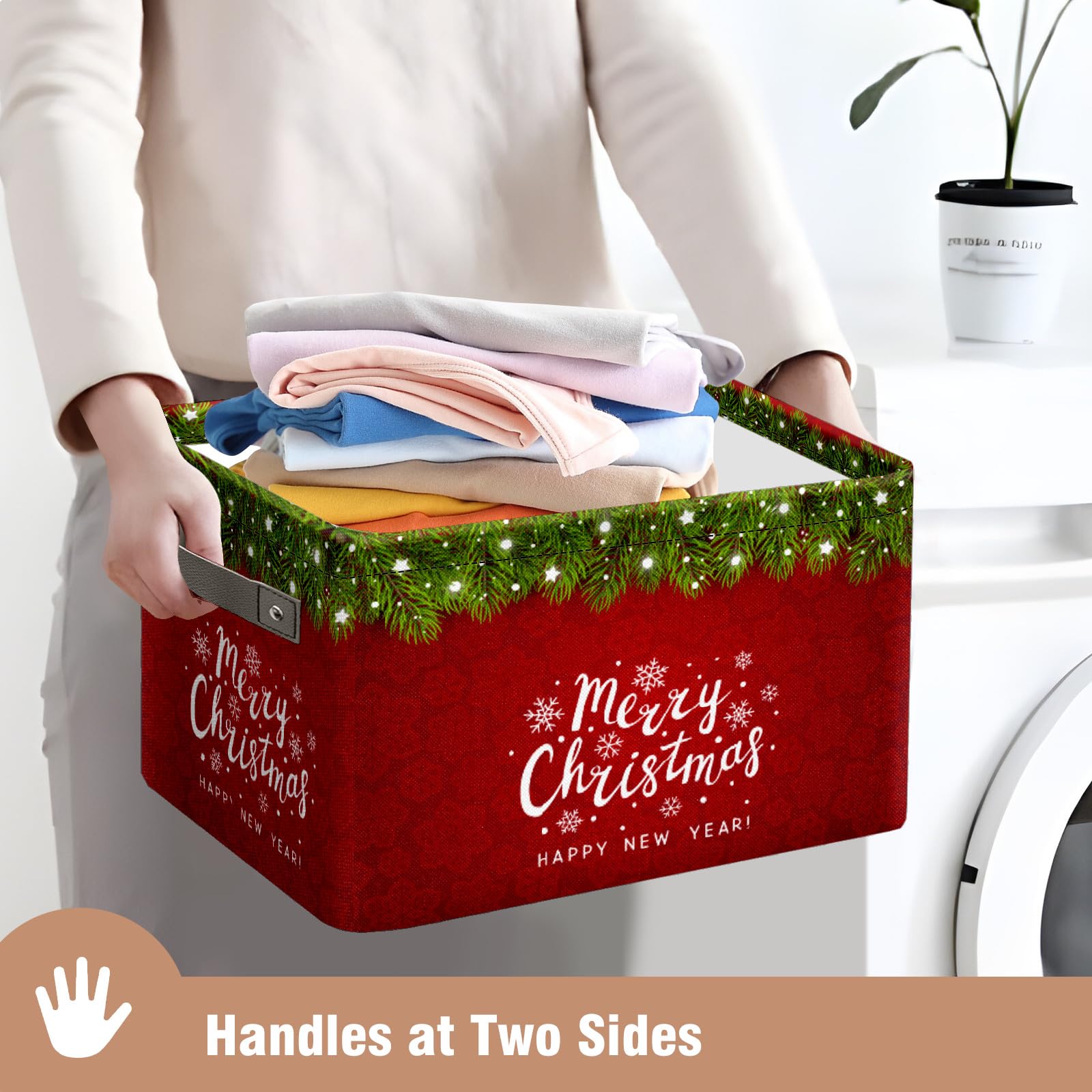 Christmas Bins Tree Snowflake Decorative Christmas Tree Red Truck Storage Box Rectangular Storage Baskets Organizer Basket with Handles 10x14x8 Inches