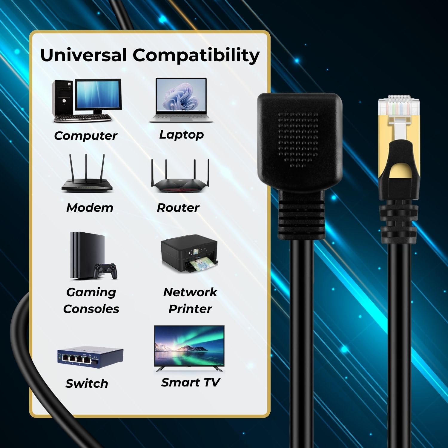 TNP Ethernet Cable Extension Extender (10FT) - Cat7 Cat6 Cat5e Cat5 LAN RJ45 Female to Male Network Wiring Connector Plug Patch Wire - Ethernet Cord Extender for Router Modem Smart TV Computer Laptop