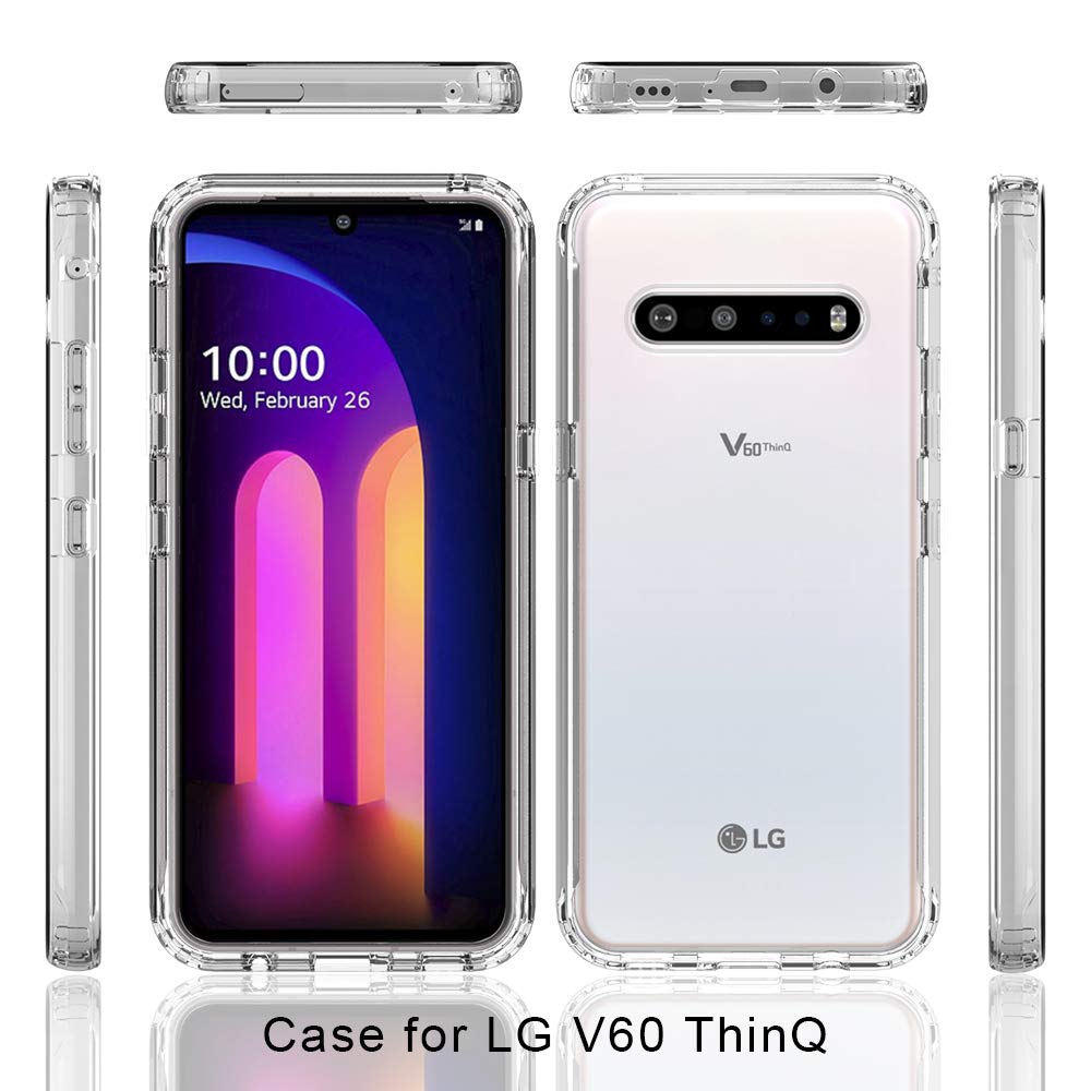 ANENQ Case for LG V60 ThinQ, Transparent Heavy Duty Shock-Absorbing and Scratch-Resistant Protective with TPU Bumper and Rugged PC Front Phone Cover for LG V60 6.8 inches (Clear)