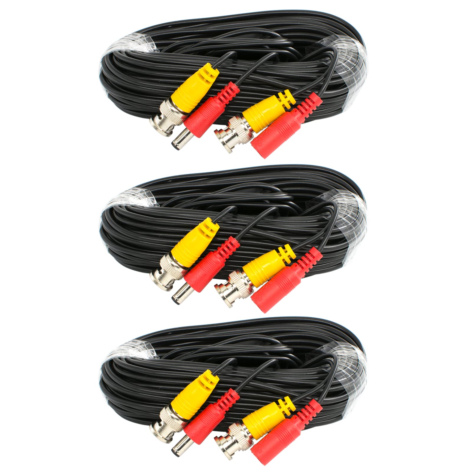 BNC Video Power Cable 60ft 2-in-1 Security Camera Video BNC Cable Extension Wire Cord Black for 1080p/720p AHD/TVI/CVI/Analog/CVBS Surveillance CCTV DVR System 18M-3Pack
