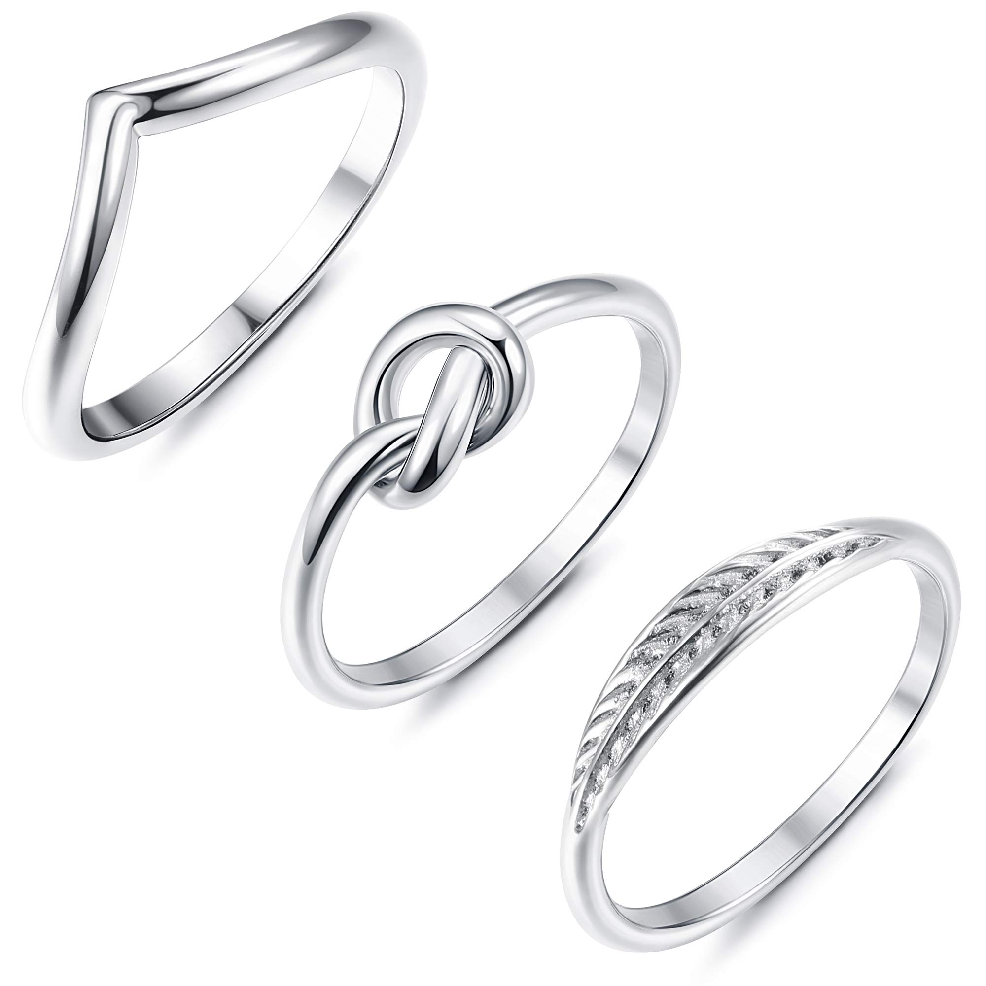 Adramata 3 Pcs Stainless Steel Engagement Wave Ring for Women Cute Thumb Band Rings Set