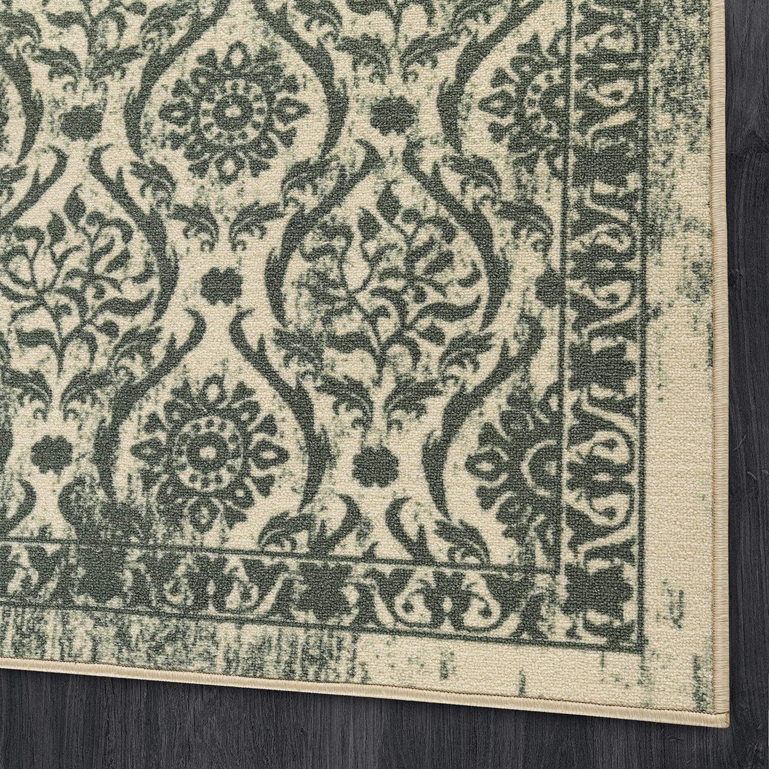 Antep Rugs Alfombras Non-Skid (Non-Slip) 8x10 Rubber Backing Floral Geometric Low Profile Pile Indoor Area Rugs (Dark Green, 7'10" x 10')
