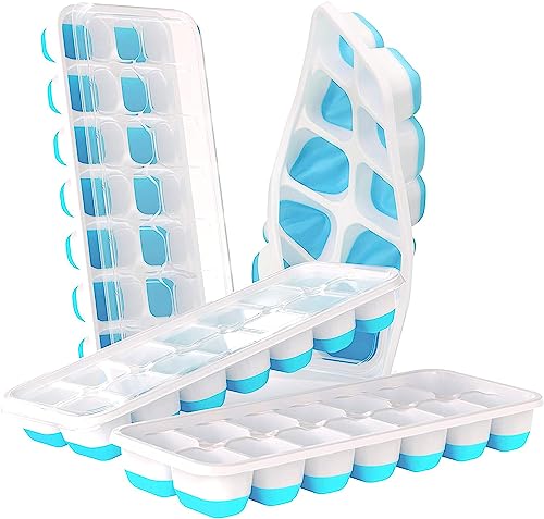 ARC Silicone Ice Cube Trays Freezer 1 TRAY, Easy-Release, Dishwasher safe, Flexible 14-Ice Cube Trays with Spill-Resistant Lid, LFGB Certified and BPA Free, Reusable, Stackable with Covers (Blue)