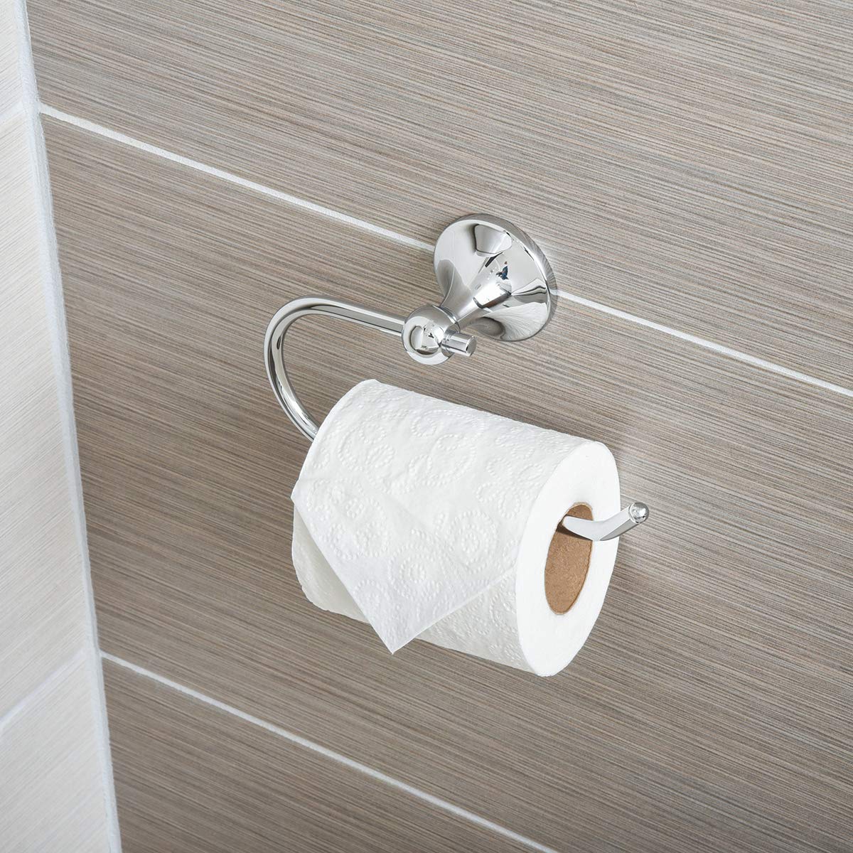 Amazon Basics AB-BR808-SN Modern Euro Toilet Paper Holder, Satin Nickel