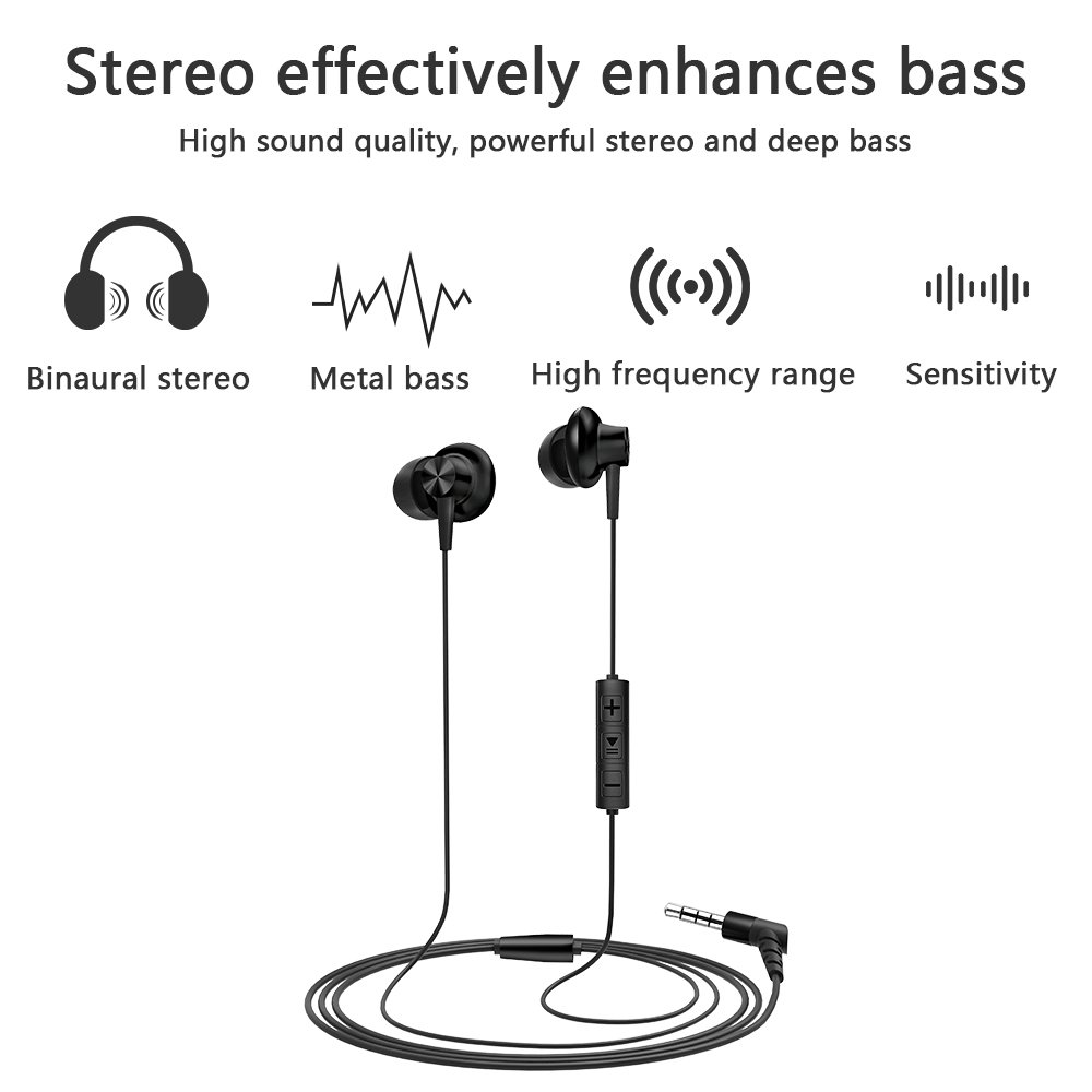 Aoslen Wired Earphones in Ear Headphones Noise Cancelling Earbuds Bass Stereo Sports Headsets with Microphone & Button Control & Volume Control for iPhone Android Etc - Black