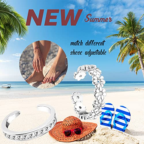 ADRAMATA 4 Pcs 925 Sterling Silver Toe Rings for Women Open Adjustable Band Rings Jewelry Set