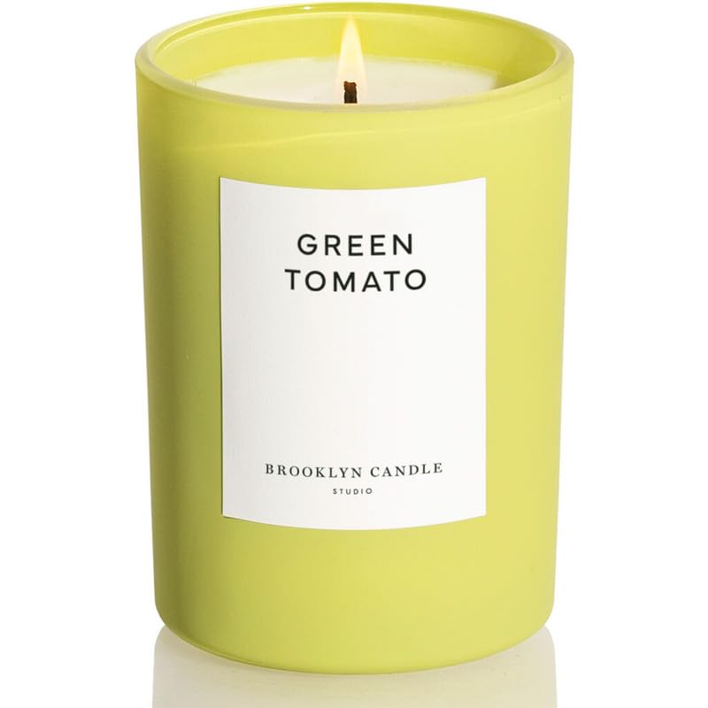 Brooklyn Candle Studio Green Tomato Summer Candle - Luxury Scented Candle, Vegan Soy Wax, Hand Poured in The USA, 70 Hour Slow Burn Time - 10oz