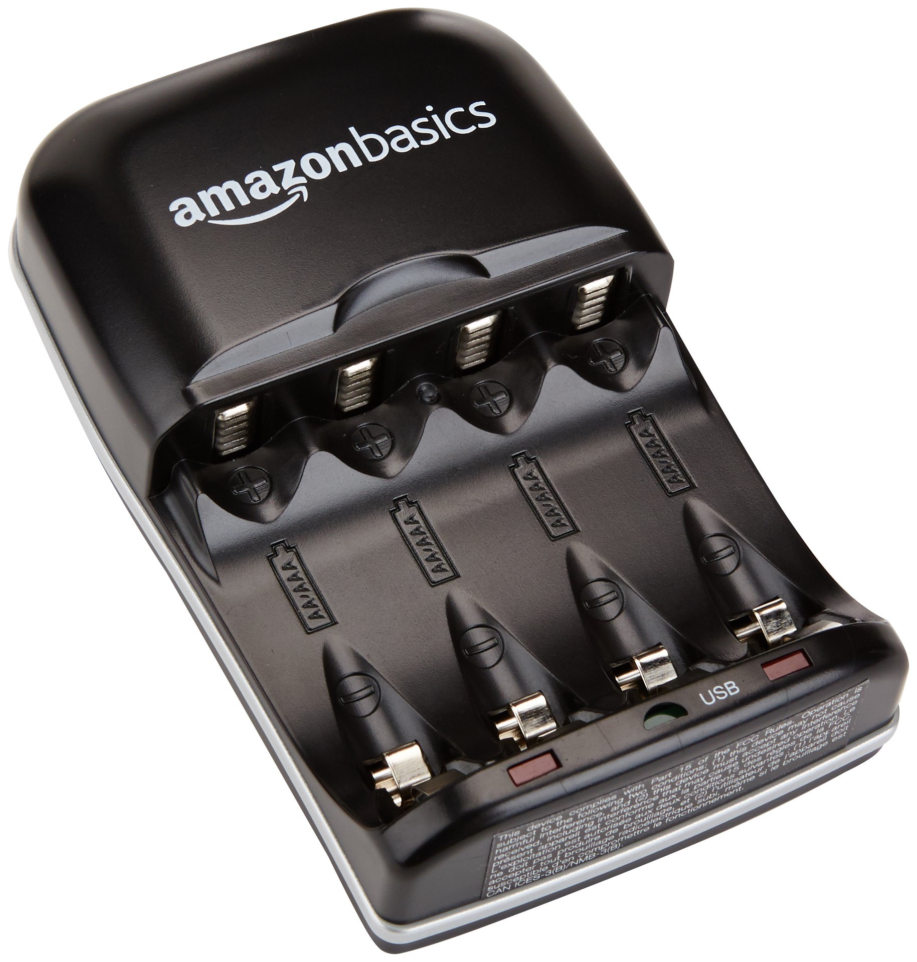 Amazon Basics Battery Charger for AA & AAA Nickel-Metal Hydride batteries (Ni-MH) With USB Port, Black