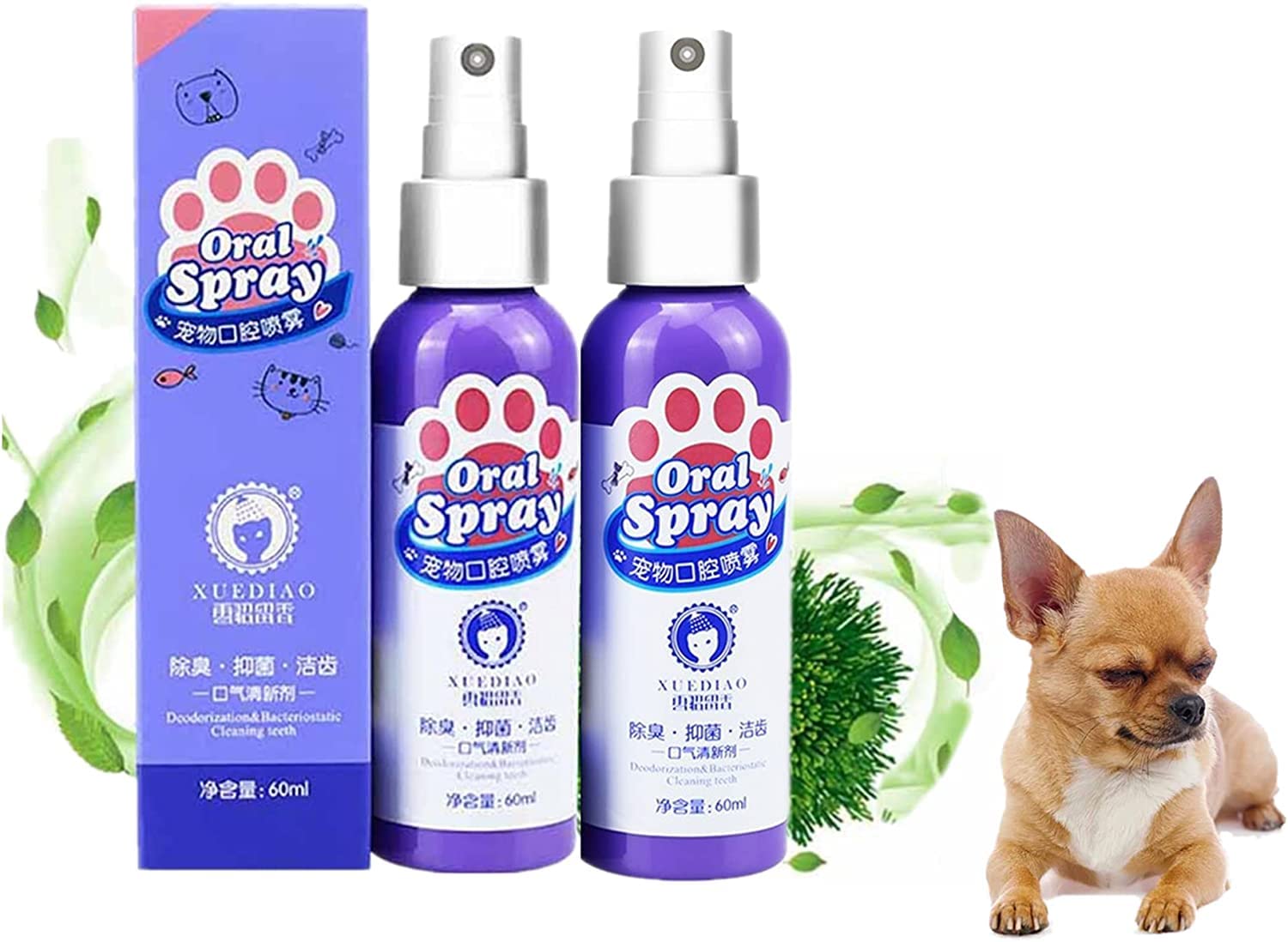 LeMall Petry Oral Spray for Dogs - Petry Teeth Cleaning Spray for Dogs and Cats, Pet Breath Freshener Spray Care Cleaner, Oral Spray for Pets, Dog Dental Spray Reduces Plaque & Tartar Buildup (2pcs)
