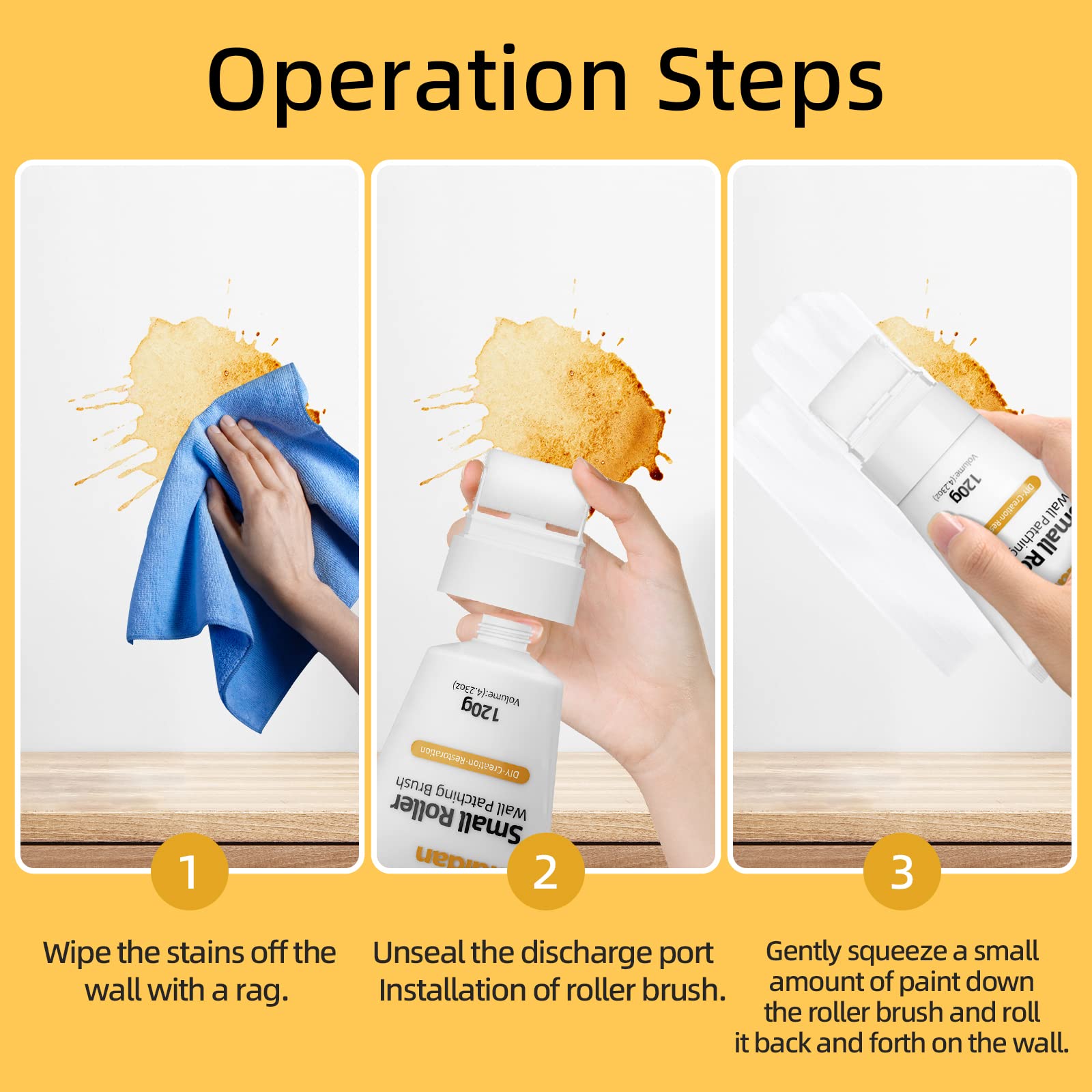 aididan-Small Roller Wall Patching Brush,2-in-1 Small Roller Brush Wall Repair Tool,Suitable for Repairing Latex Paint Wall DIY Creation Repair Wall Stains.(White)