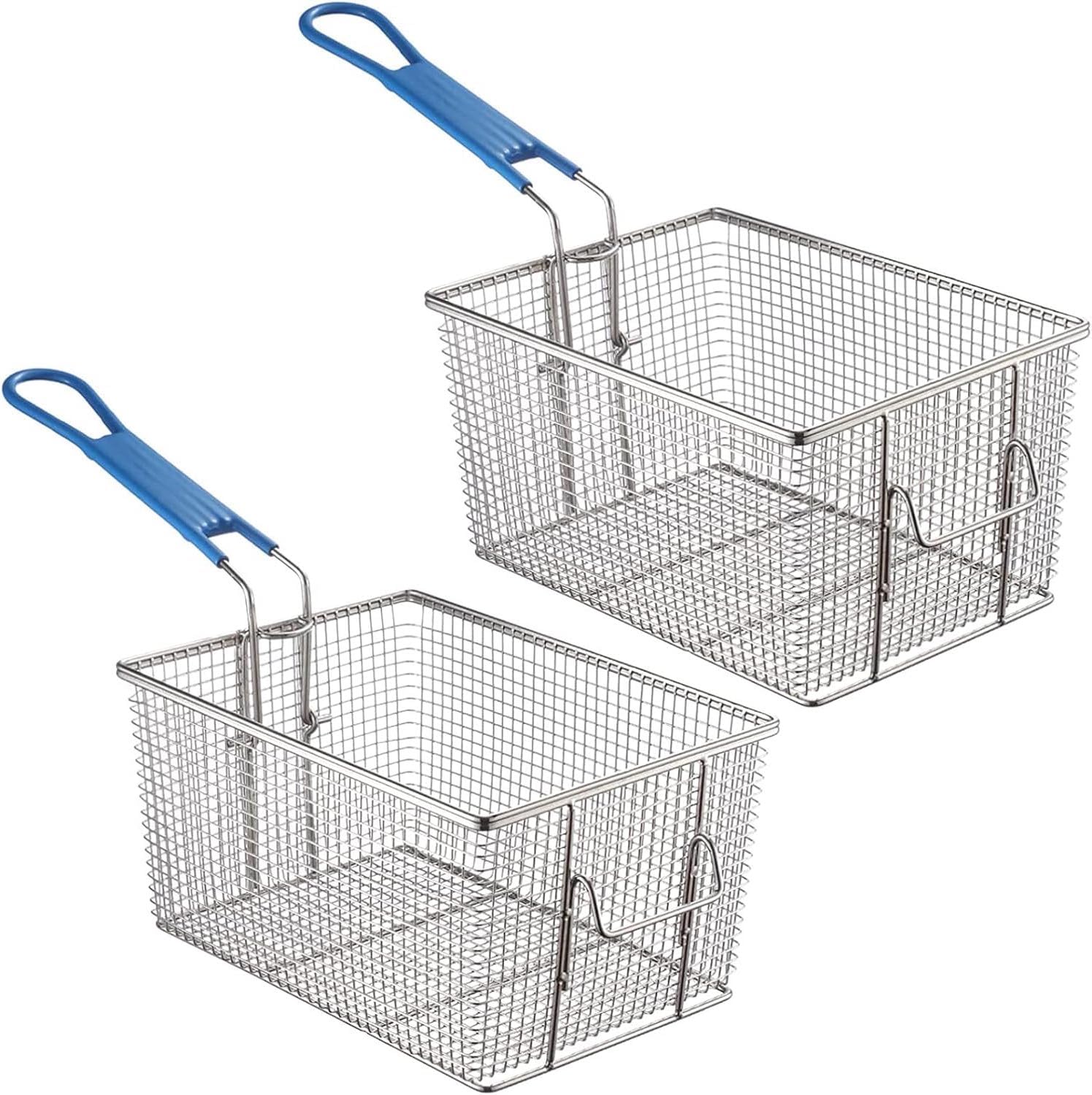 Deep Fryer Basket, Non-Slip Handle Heavy Duty Nickel Plated Iron Construction Chip Basket, Commercial Restaurant Kitchen Frying Chips Fish Sausages (2Pcs 11" x 7.9" x 5.7")