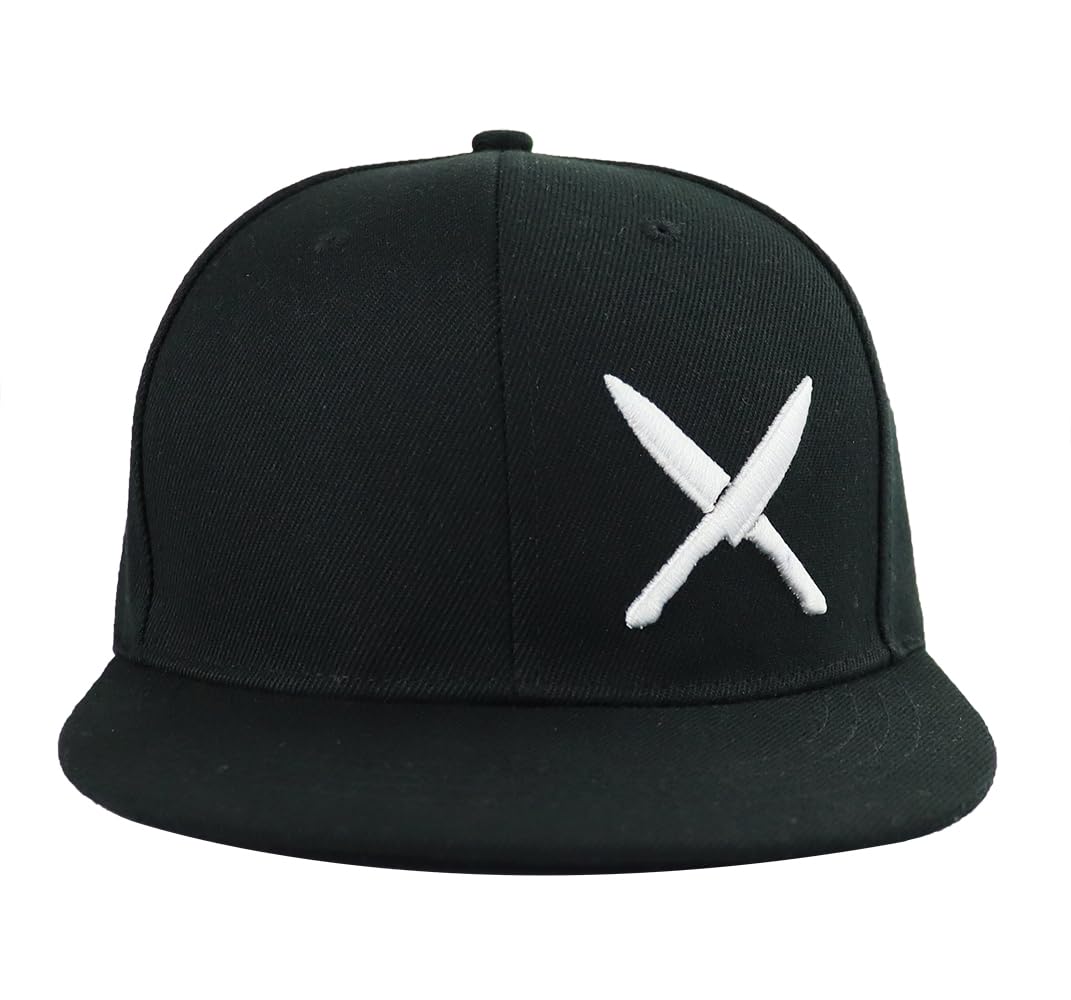 Black Chef Hat for Men Women, Cool Knives Chef Cooking Flat Bill Snapback Baseball Cap, Birthday Tall Chef Gift for Waiter Bakers Grilling Friend Boys