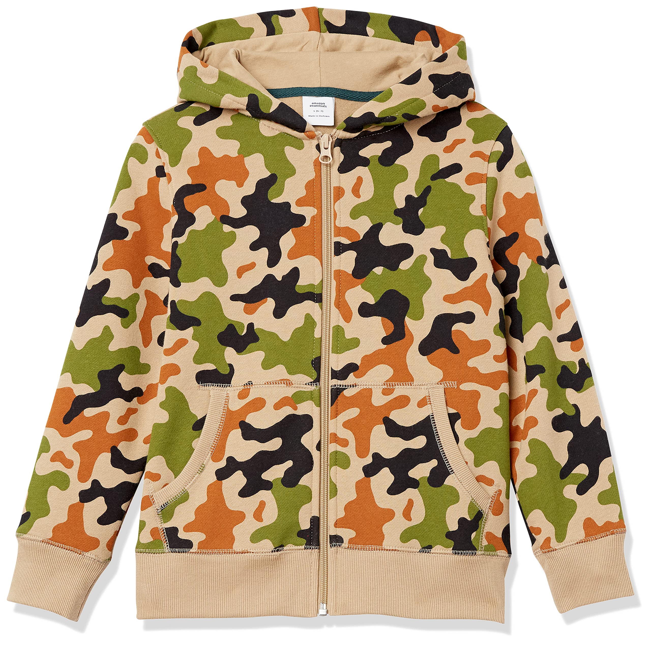 Amazon Essentials Toddler Boys' Fleece Zip-Up Hoodie Sweatshirt, Green Camo, 2T