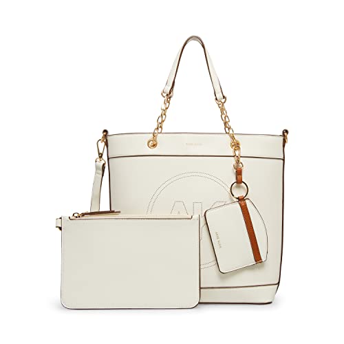Anne Klein Mini perf Logo Tote, Anne White/Anne White/Ginger Biscuit