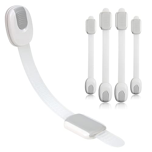 Baby Proofing Cabinet Strap Locks, Aiyoo baby Child Proof Latches Locks with 3M Adhesive (4 Pack) for Drawers, Cabinets, Ovens, Refrigerators, Toilets, Doors and Appliance