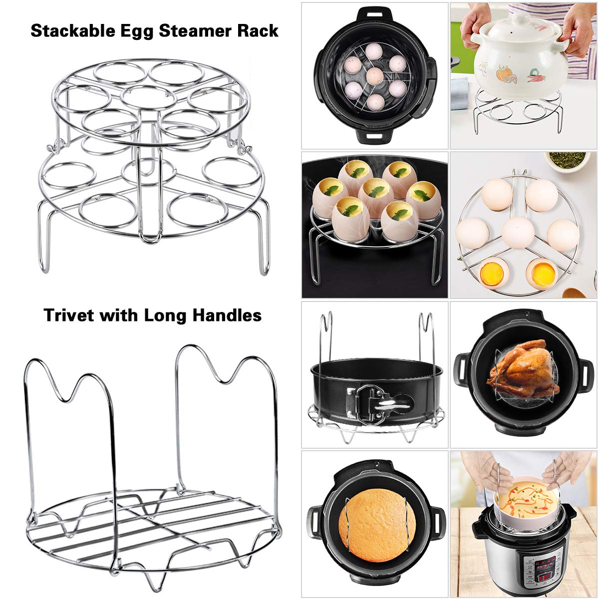 Aiduy 23 Pieces Accessories for Instant Pot 6,8 Qt, Pressure Cooker Accessories Set - 2 Steamer Baskets, Springform Pan, Stackable Egg Steamer Rack, Egg Bites Mold, 60 Pcs Parchment Paper