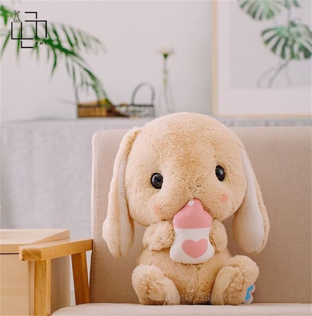 MSGKV Bunny Plush Bunny Stuffed Animals Lop Eared Rabbit Cute Stuffed Bunny Pillow Gift for Women Kids Girls on Christmas Birthday Thanksgiving, 8.6in/22cm Feeding Bottle Bunny