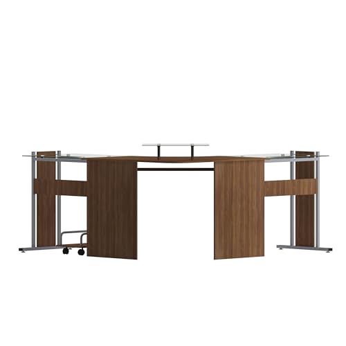 Flash Furniture Teakwood Laminate Corner Desk with Pull-Out Keyboard Tray and CPU Cart
