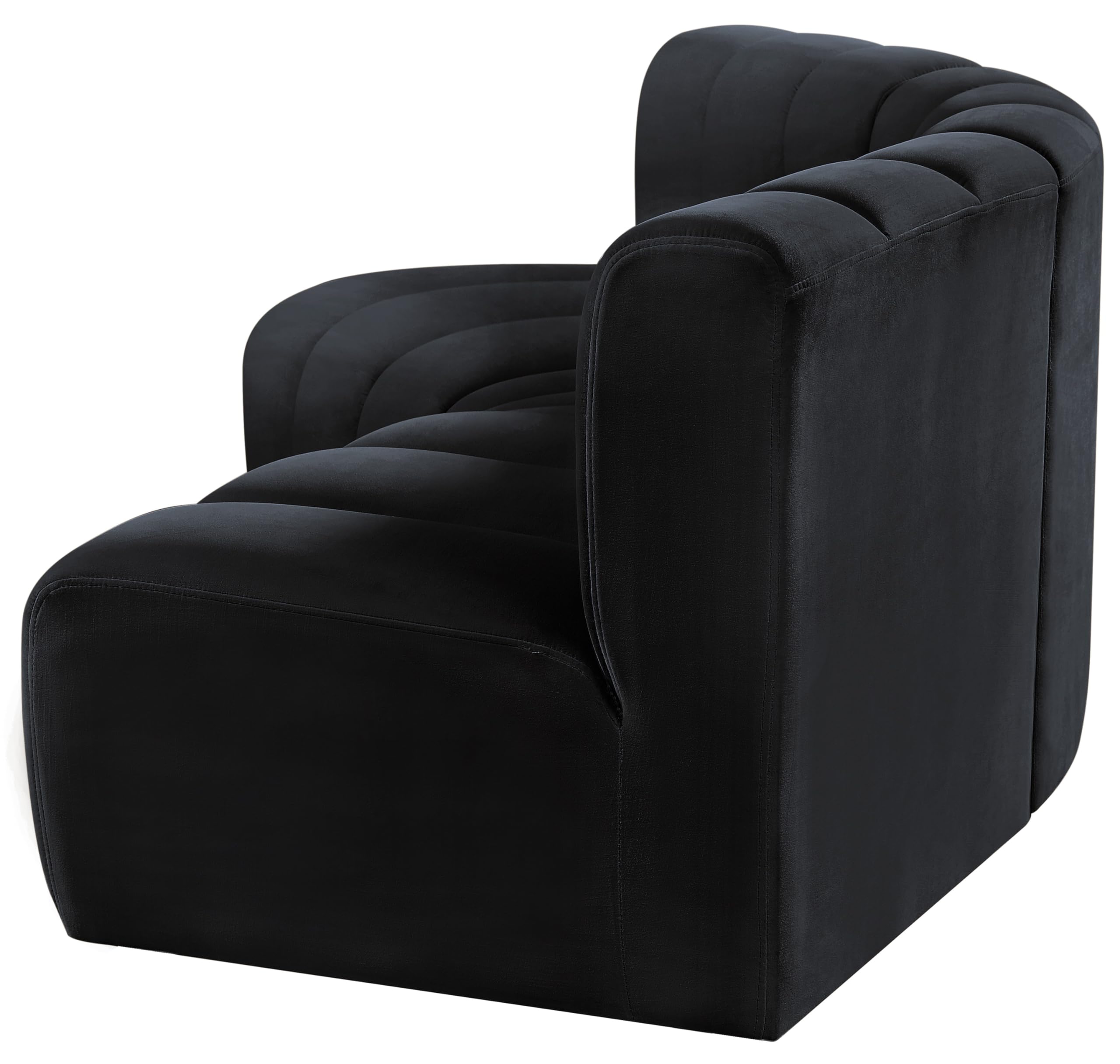 Meridian Furniture 103Black-S3B Arc Collection Modern | Contemporary Modular Sofa with Soft Black Velvet, Deep Channel Tufting, Modular Design, 86 W x 41 D x 30 H, Black