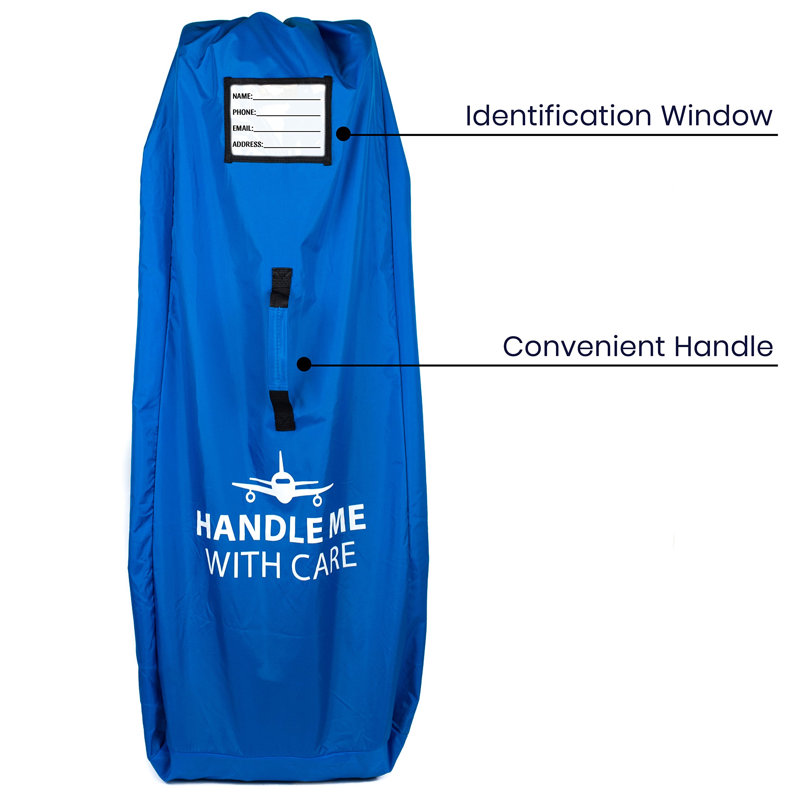 Travel Gate Check Bag For Airplane - Umbrella Stroller Size 45x12x16 600D Nylon Waterproof, Adjustable Shoulder Strap, Blue
