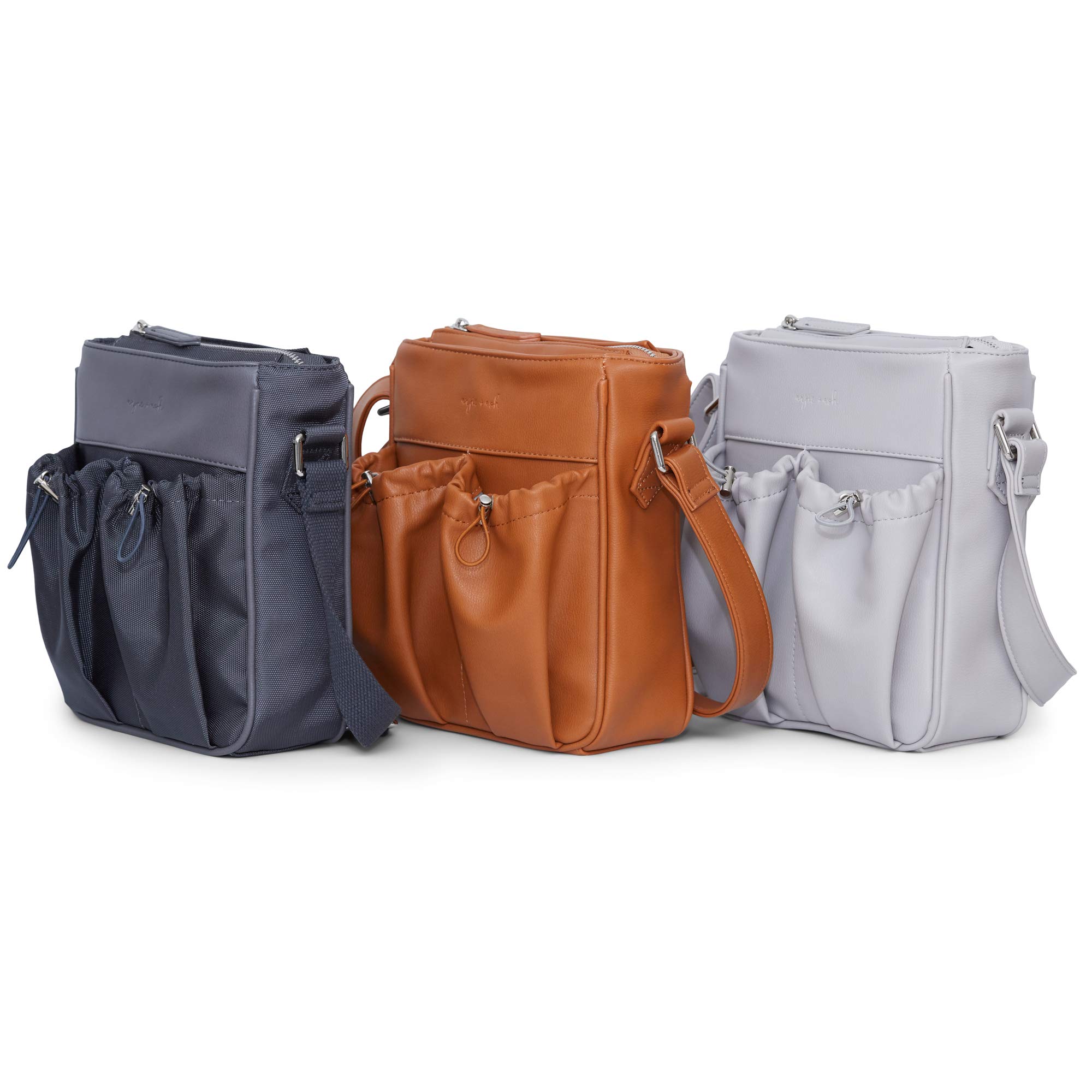 anjie + ash Crossbody Parent Bag, Diaper Bag for Mom, Compact Bag, Vegan Leather (Fog)