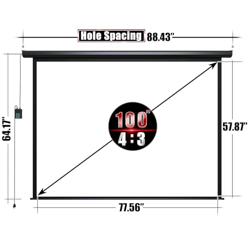 Aoxun Motorized Projector Screen Pull Down with Remote Control 100 inch Electric 16:9 Projection Screen,Video Projection Screens-White