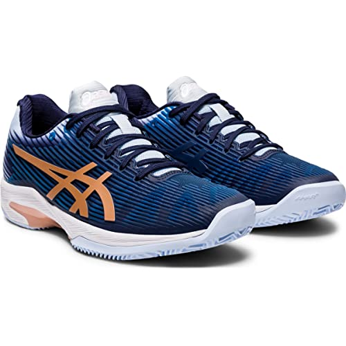 ASICS Women's Solution Speed FlyteFoam Clay Tennis Shoes, 6.5, Peacoat/Rose Gold