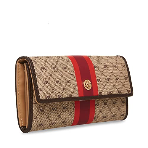 Anne Klein Womens Anne Klein continental wallet in logo, Cream-brown/Espresso W/ Red-rhubarb Stripe, One Size US