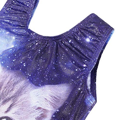 BAOHULU Girls Gymnastics Leotards Sparkle Print Athletic Clothes One Piece Dance Outfit B229_NavyCat_6A