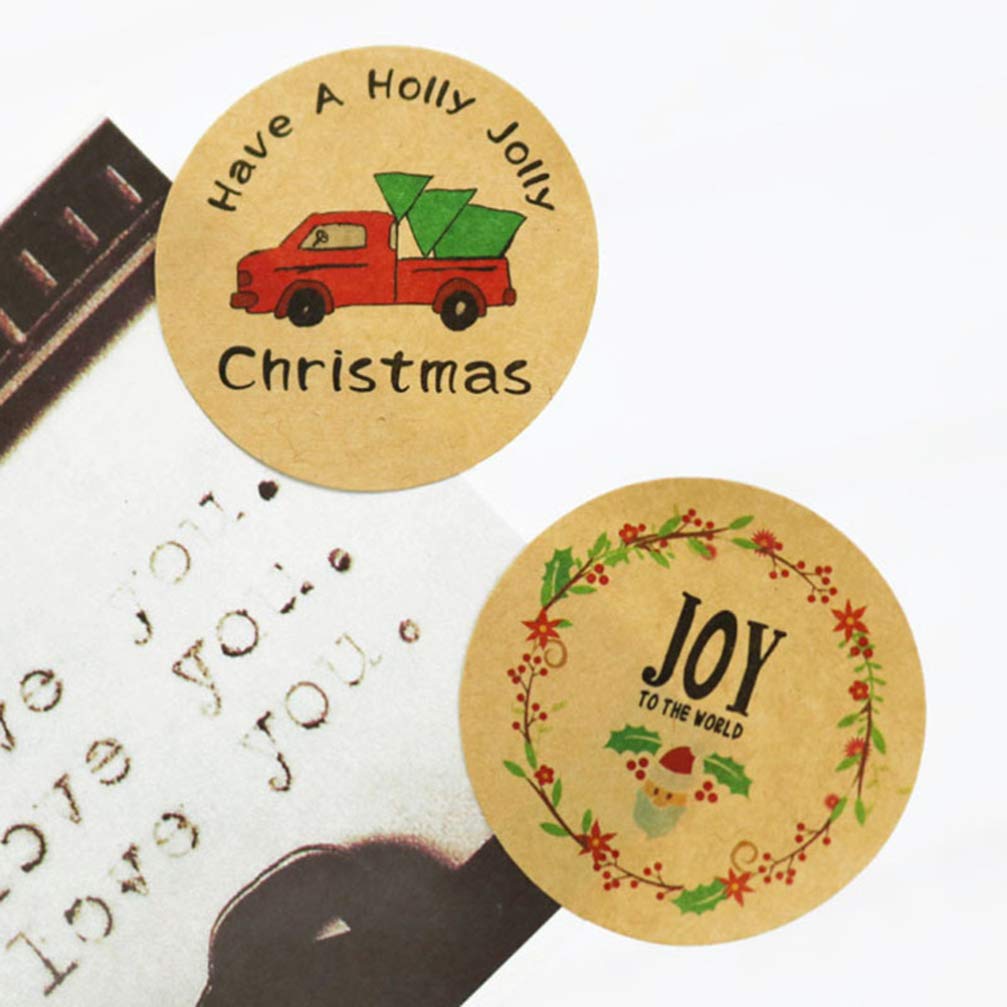 Amosfun 10 pcs Sealing Sticker Self-Adhesive Truck Pattern Christmas Round Wrapping Stickers Sealing Paster Packing Label for Envelope Packaging Gift