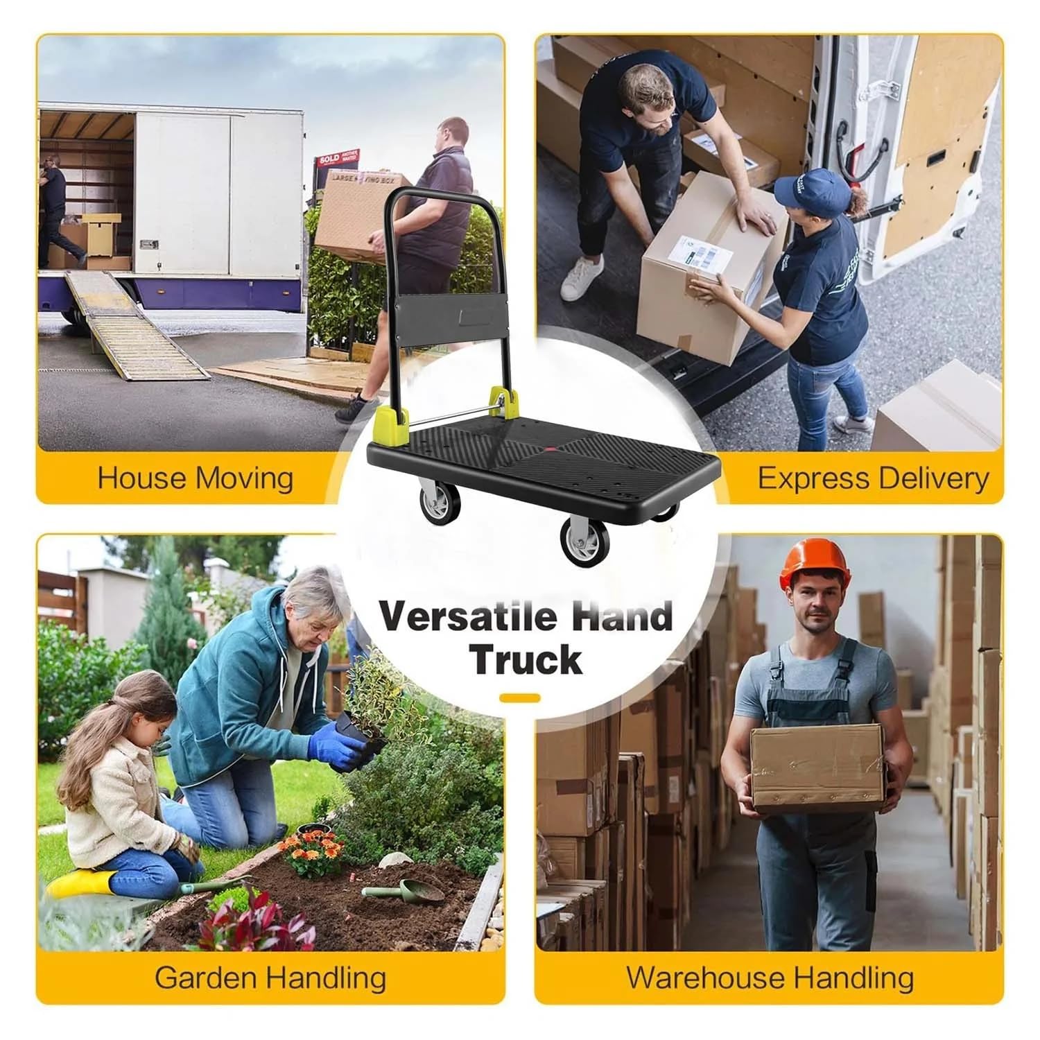 Auroglint-660 lbs. Capacity Platform Cart Heavy-Duty Dolly Folding Foldable Moving Warehouse Push Hand Truck in Black