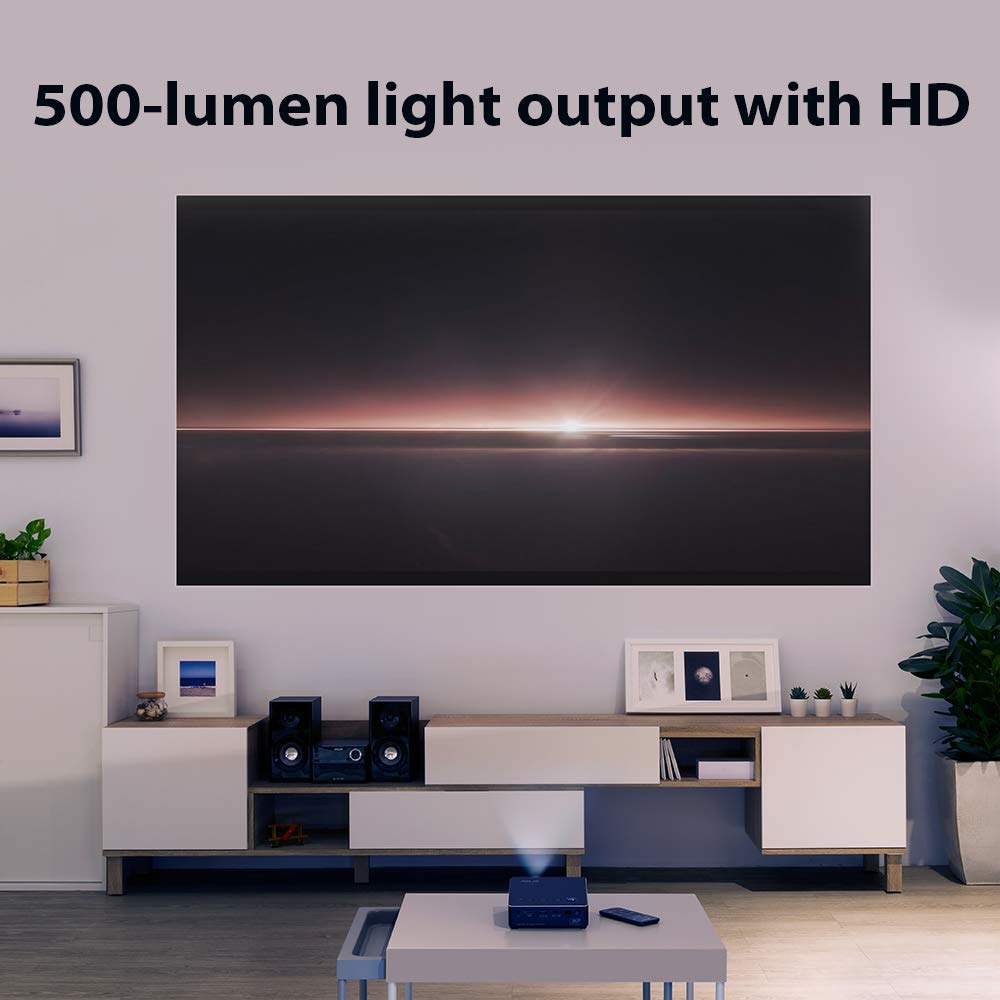 ASUS ZenBeam S2 Portable Mini Wireless Projector with Speakers 500 Lumens Native 720P USB-C HDMI Auto Keystone I Up to 3.5 Hours Battery | 2 Years Warranty
