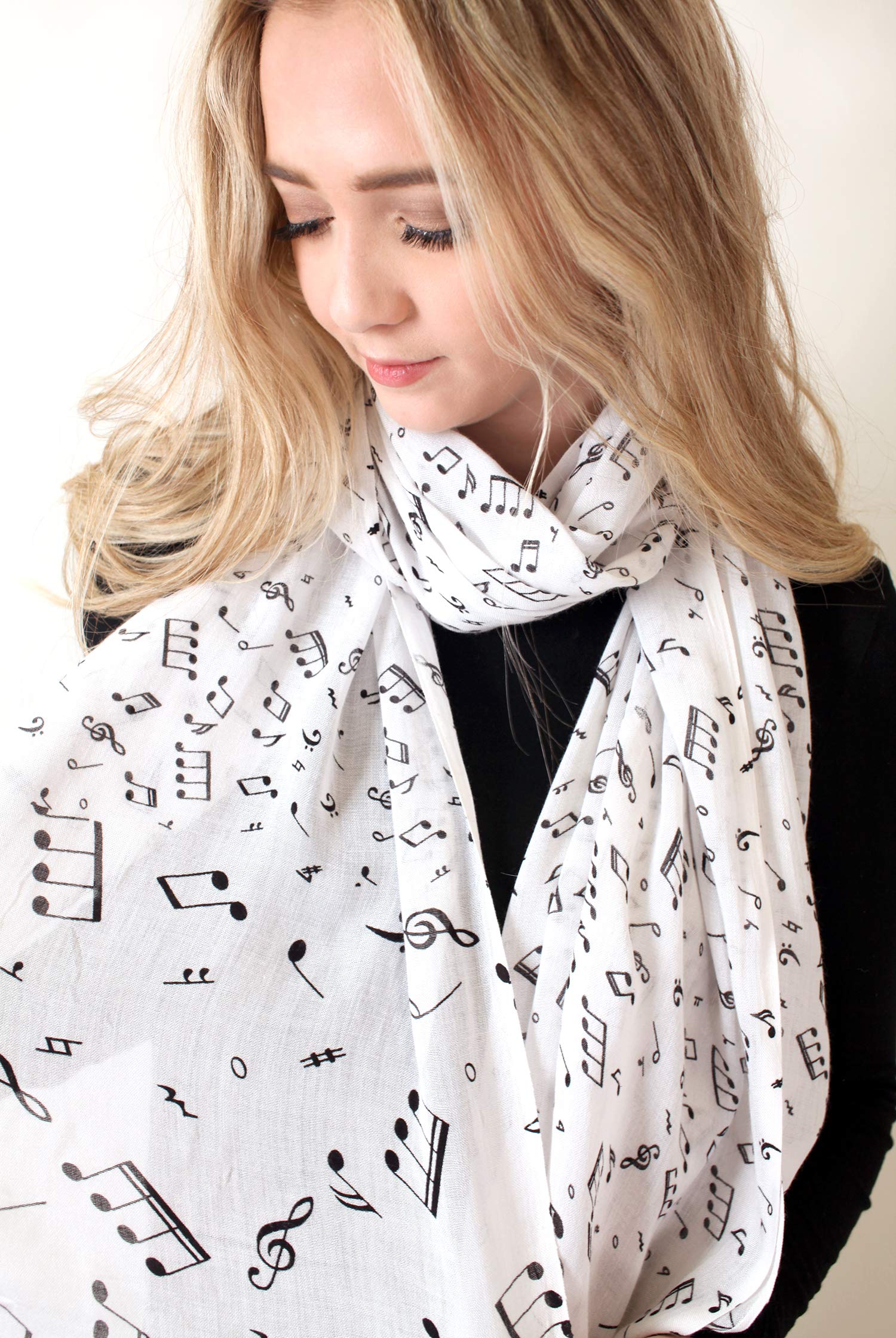 Anika Dali Women's Music Lover Musical Notes Fashion Scarf Shawl (Off-White)