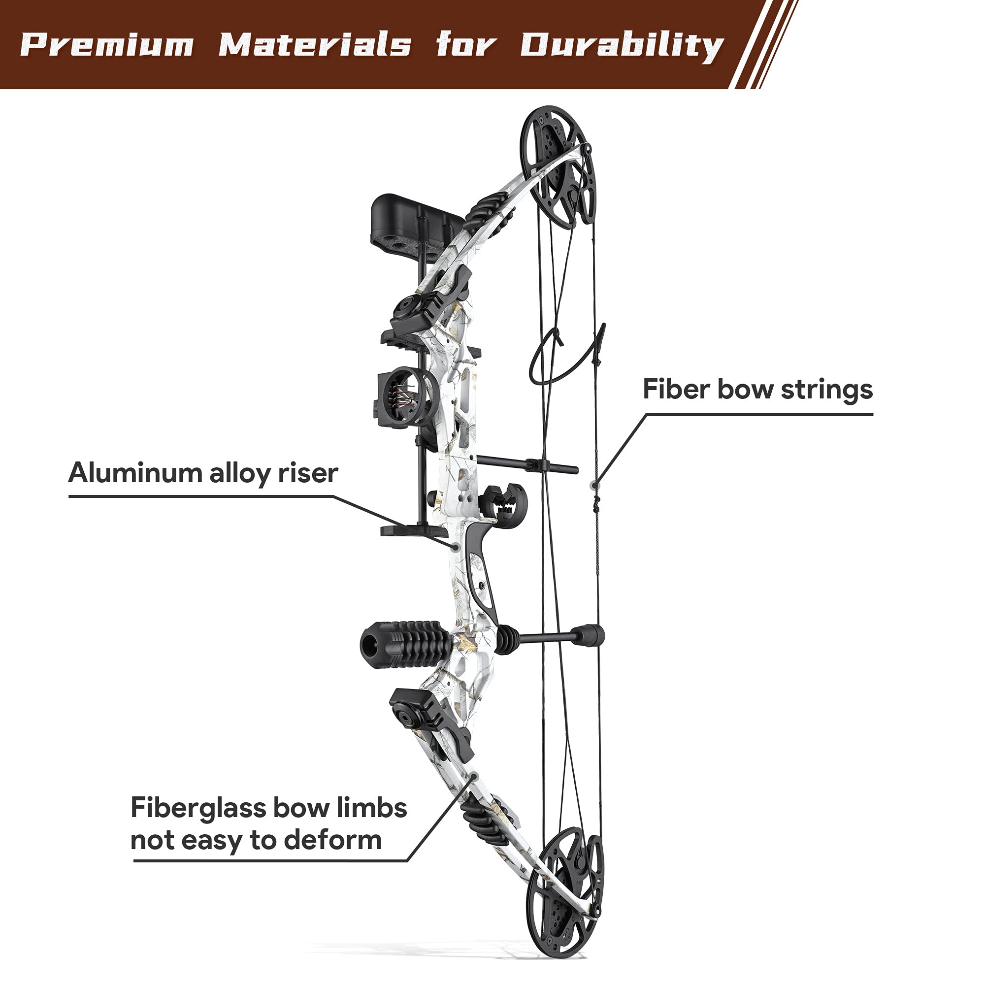 AW Compound Bow Kit 70 Lbs Draw Weight for Adult Professional Hunting Target Practice Arrow Archery Hunting Shooting, White