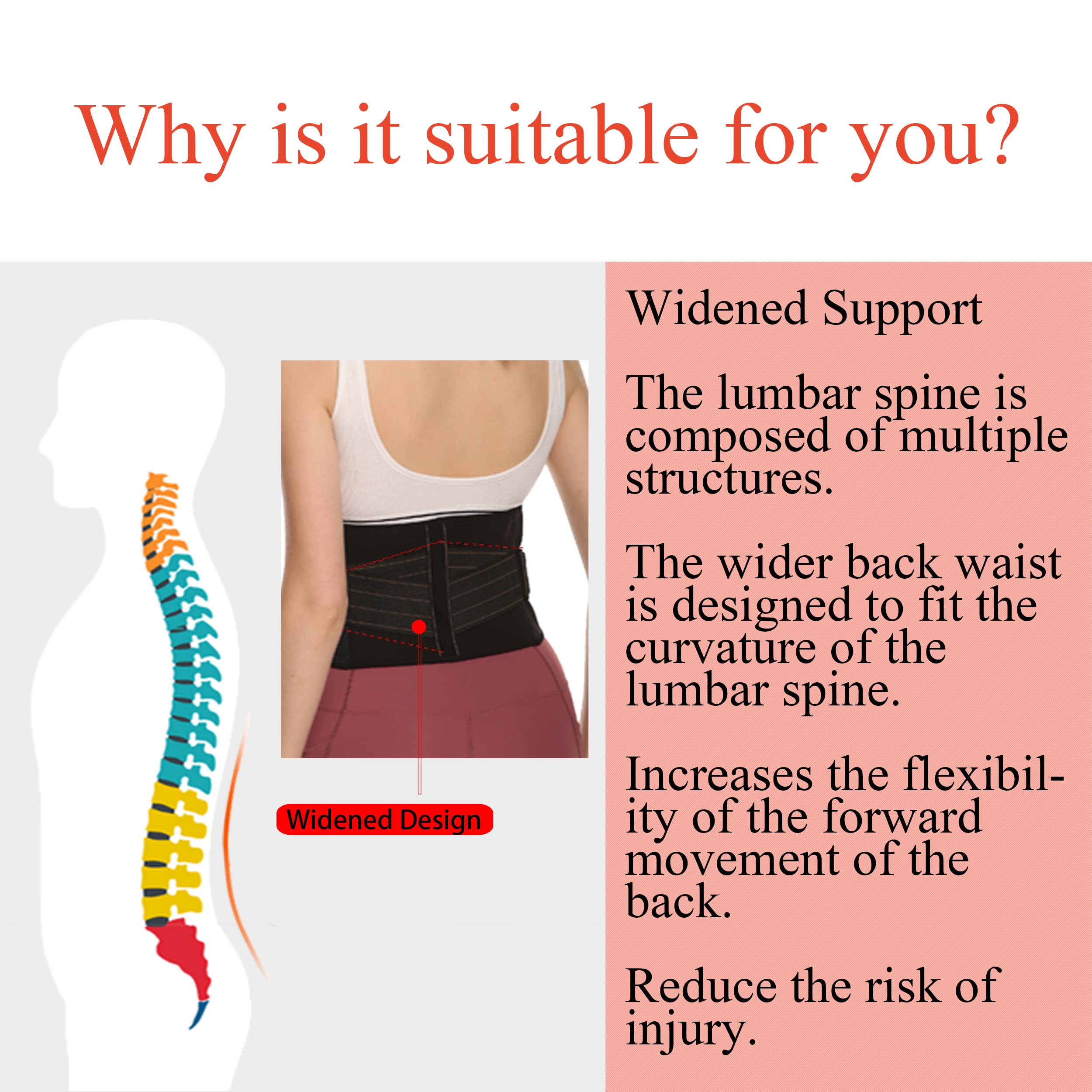 Back Brace Compression Lumbar Belt for Women Men to Support Lower Back, Widened Design to Relieve Back Pressure Pain and Protect Lumbar from Injury for Sports
