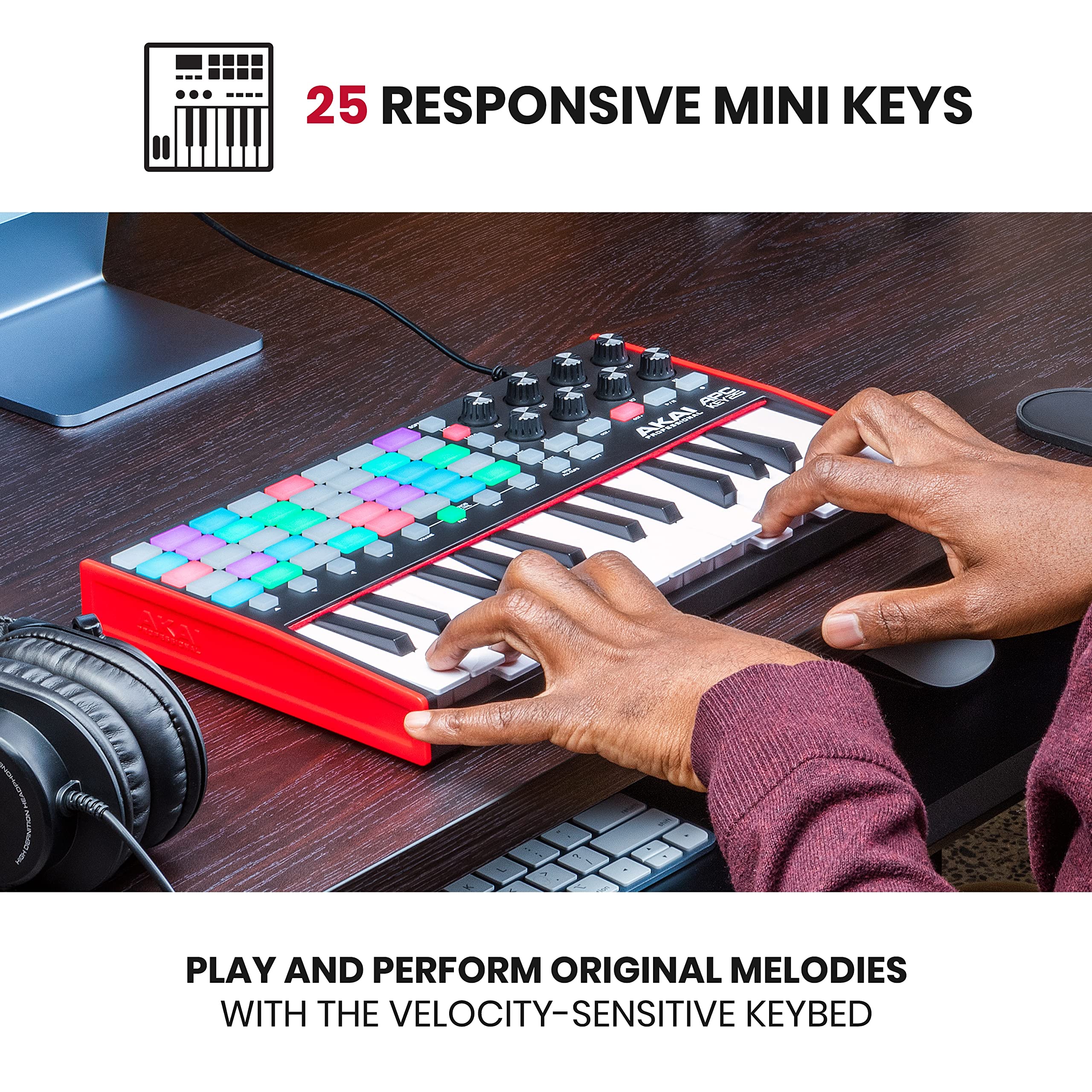 AKAI Professional APC Key 25 MK2 - 25-Key USB MIDI Keyboard Controller for Clip Launching with Ableton Live Lite, 40 RGB Pads and 8 Rotary Knobs