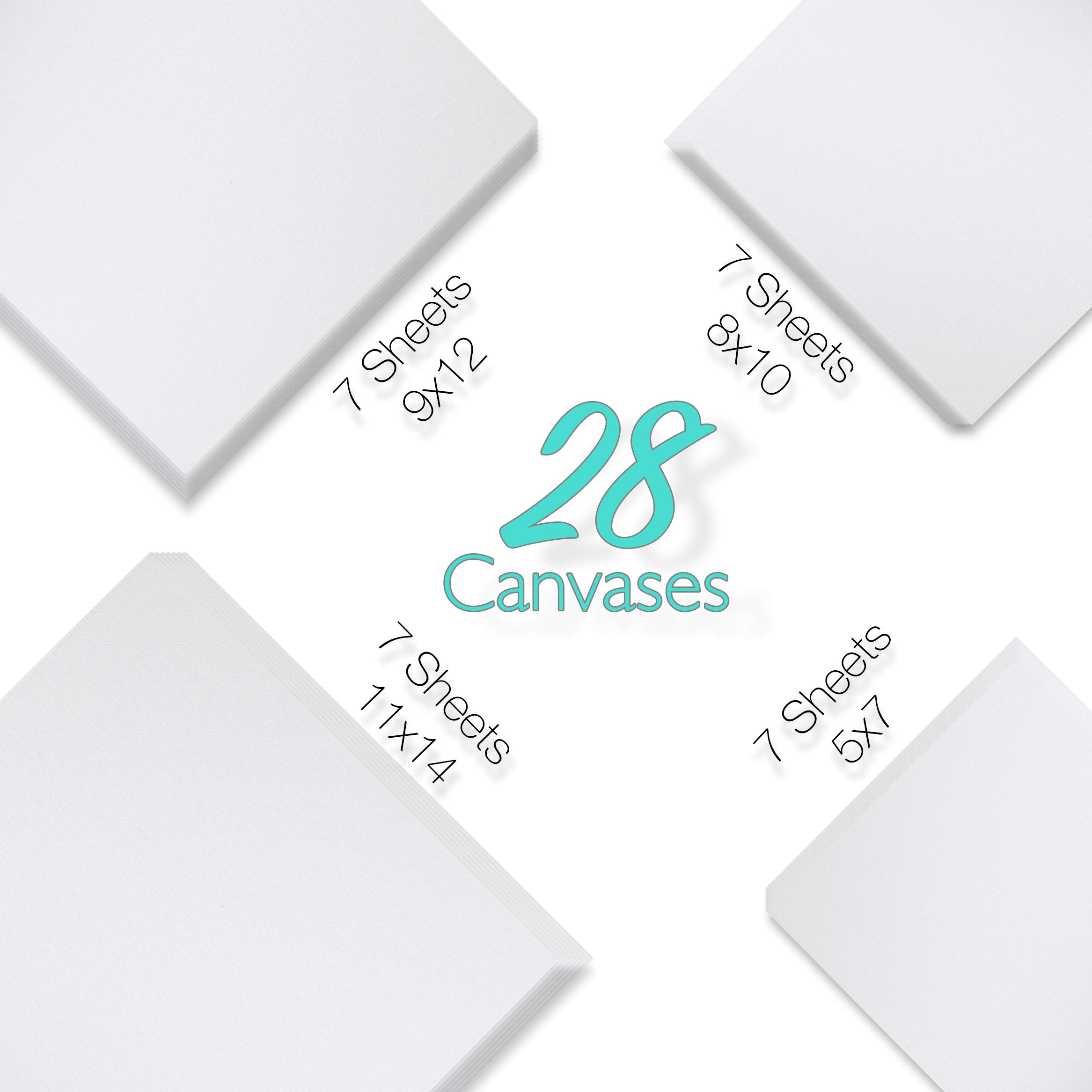 Asani Pre-primed Painting Canvas Panels, 28 Boards Multi-Pack, 5 x 7, 8 x 10, 9 x 12, and 11 x 14, White Cotton Canvases for Acrylic, Oil, Gouache, Tempera Paint, Art Gift for Kids, Adults, Beginners