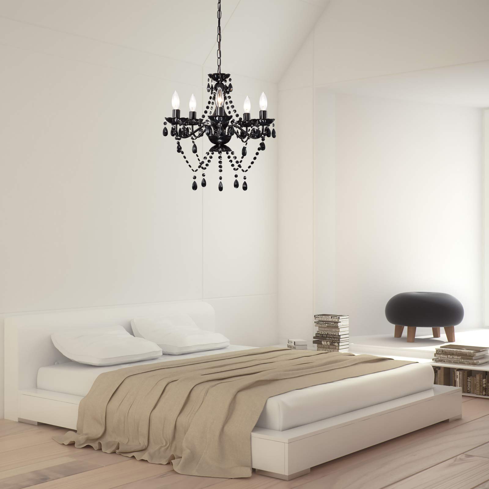 Antique House Black Chandelier Light Fixture 5 Light Modern Crystal Chandelier for Bedrooms Dining Room Acrylic Chandelier