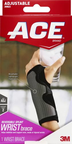 ACE Reversible Splint Wrist Brace, Provides moderate-stabilizing support to sore, weak and injured wrists, Adjustable, Gray, 1/Pack