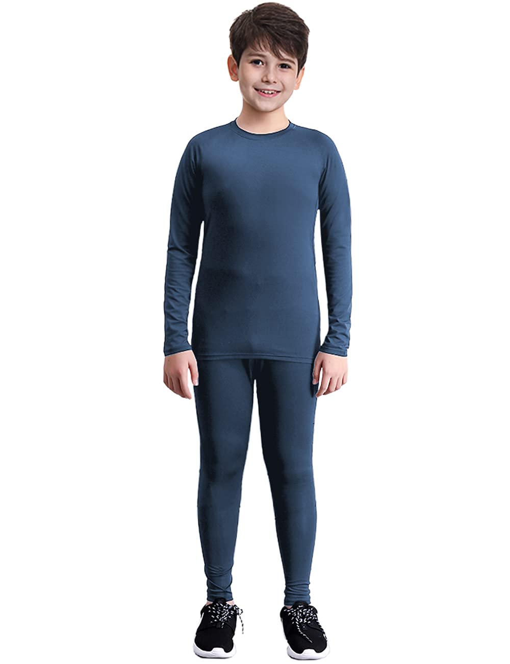 ANNGOTI Boy's Thermal Underwear Long Sleeve Athletic Base Layer Compression Underwear Shirt Tights Set