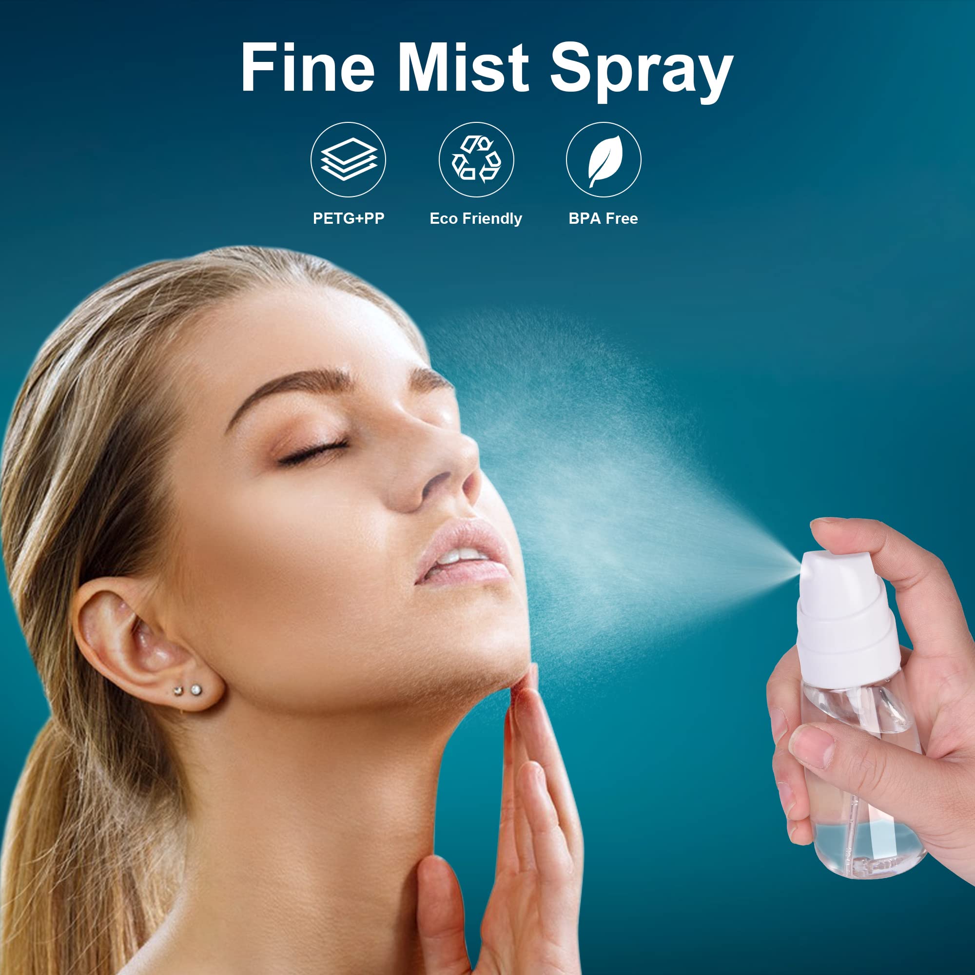 Ameene Small Spray Bottles, Fine Mist Travel Spray Bottles for Hair and Face Spray, Cleaning Solutions, Perfume, Alcohol Spray and Essential Oils. (4 Packs, 1.7 oz / 3.4 oz)
