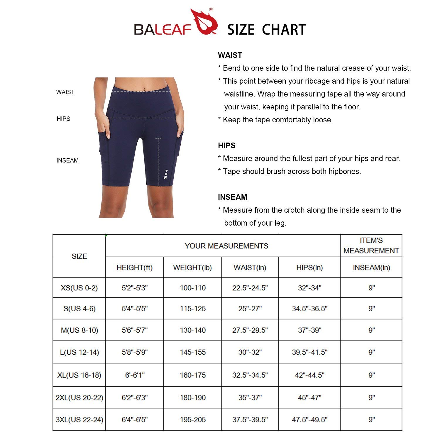 BALEAF Women's 9" Biker Shorts High Waisted Long Compression Running Workout Shorts Side Pockets UPF50+ Black L