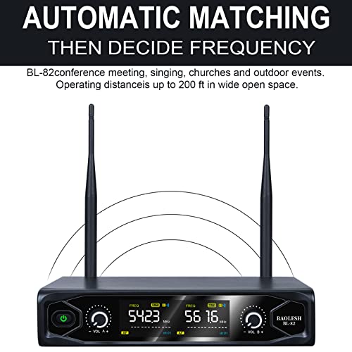BAOLESH UHF Wireless Microphone System - Multi-Channel Handheld Microphone Kit with 30 Adjustable Frequencies for Home Karaoke, Meetings, Parties, Church, DJ, Weddings (542.30mhz-561.60mhz)