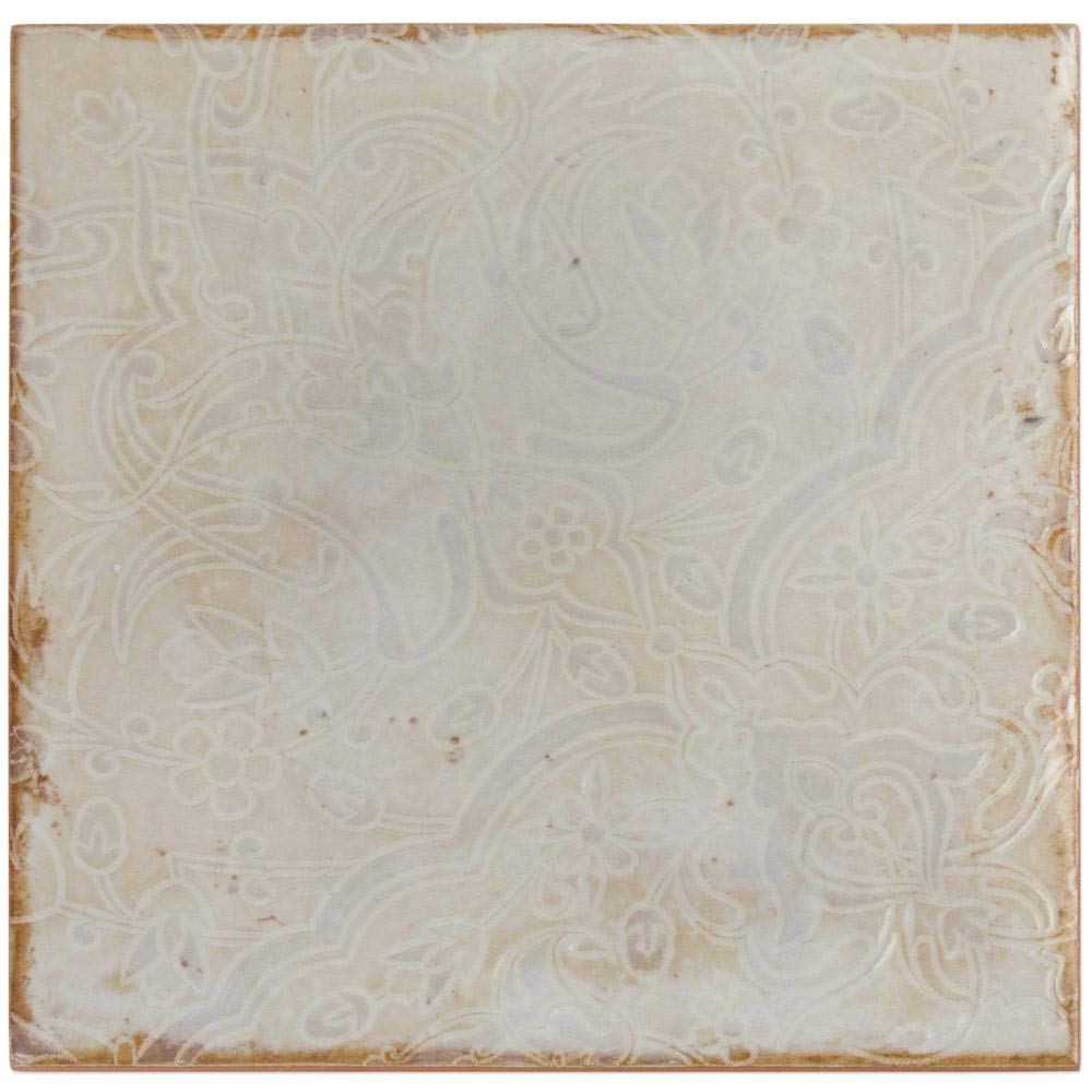 Angela Harris White & Beige Decor Polished Ceramic Wall Tile Sample
